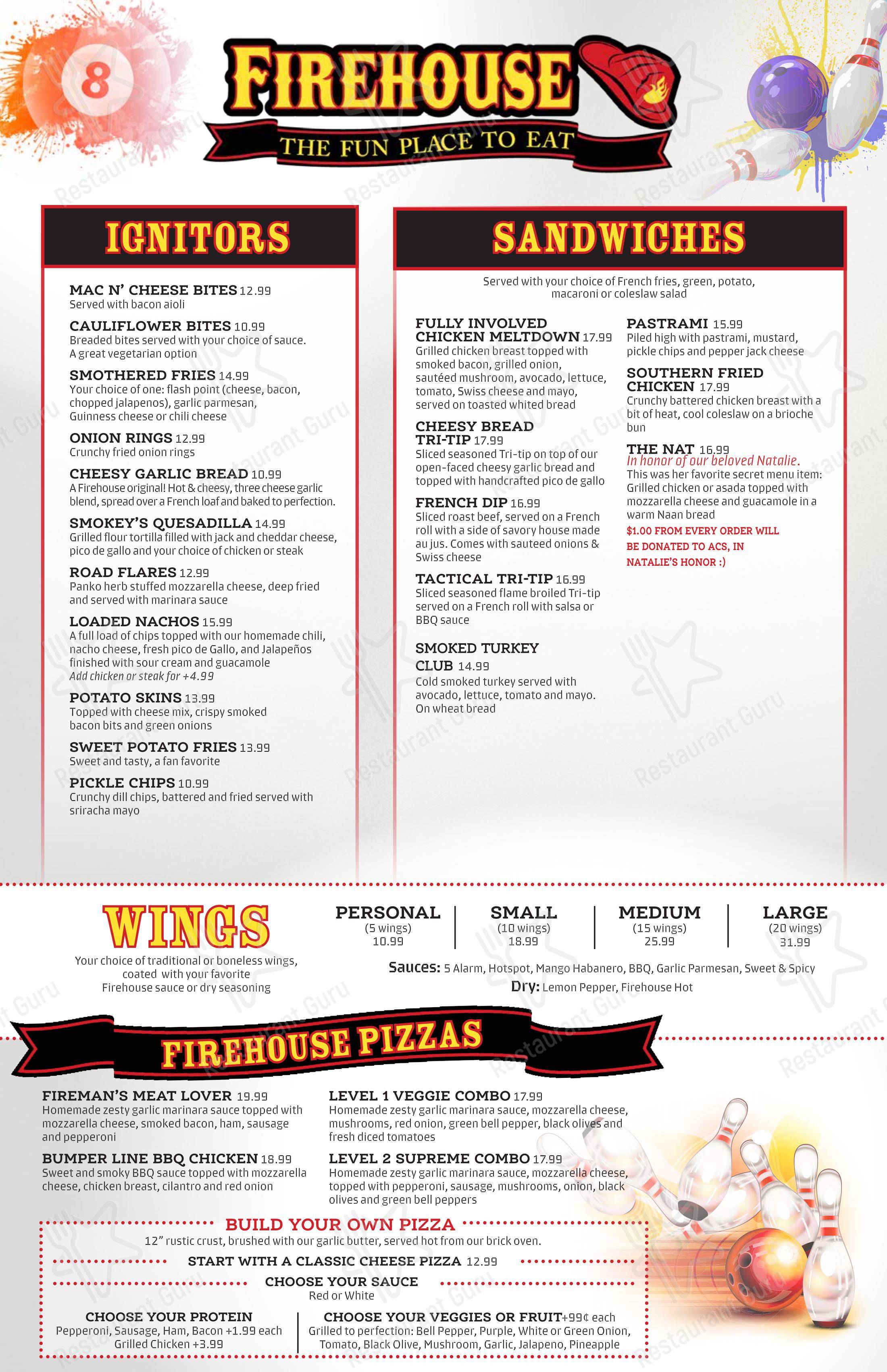 Menu at Firehouse Southwest Station pub & bar, Bakersfield, White Ln a3
