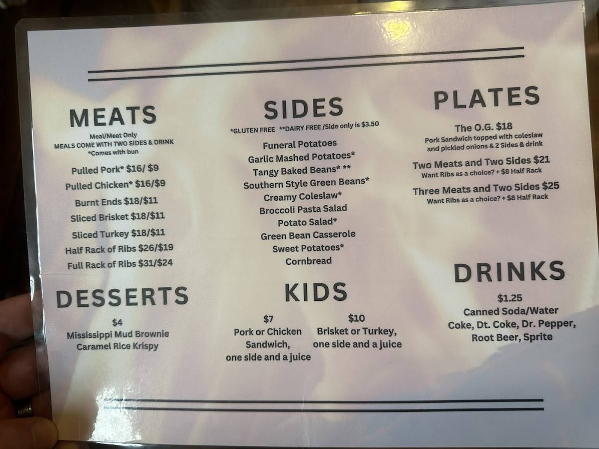 Menu at Fireside BBQ, Nauvoo