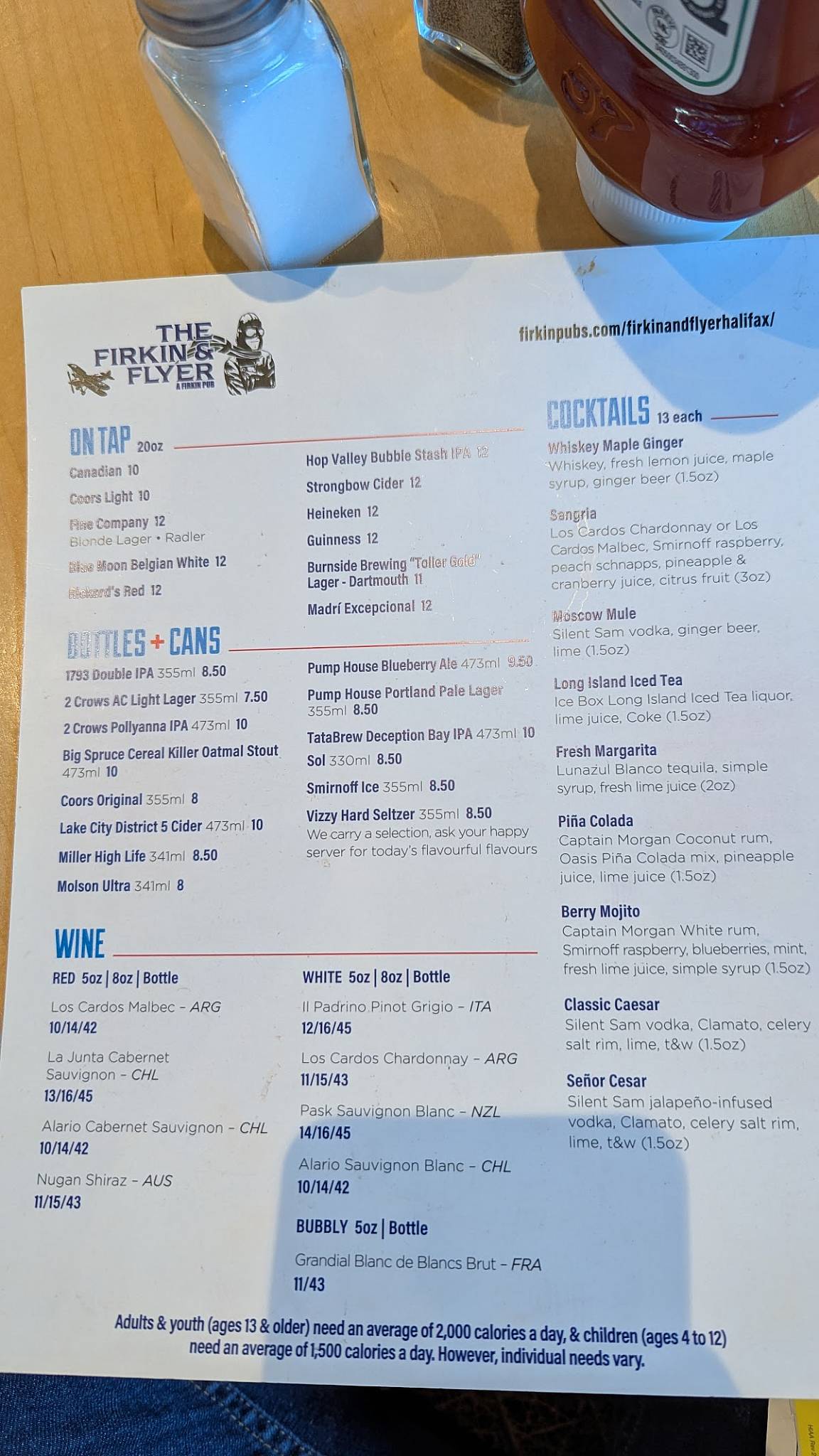 Carta del pub y bar Firkin and Flyer, Goffs