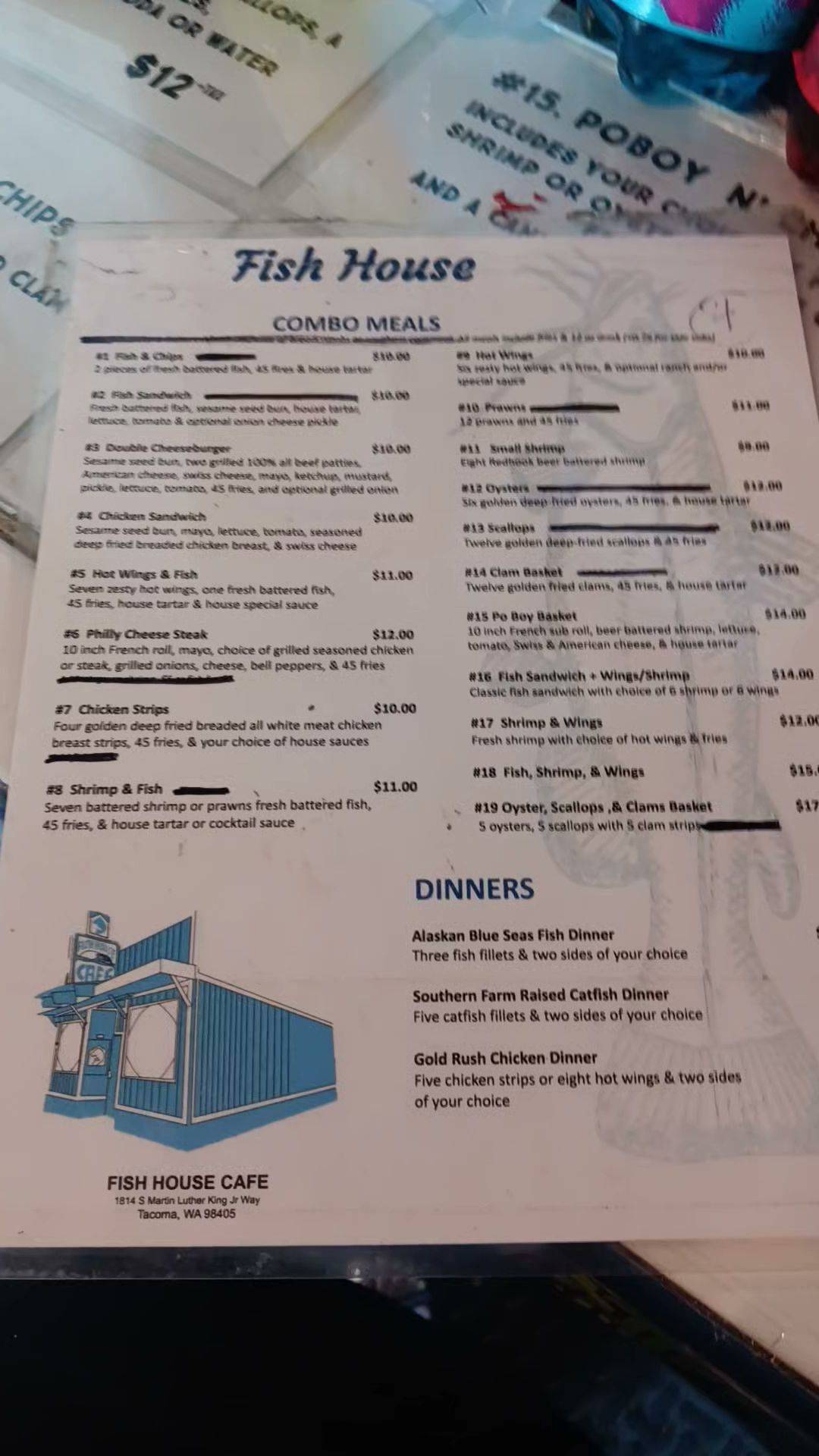 Menu at Fish House Cafe, Tacoma