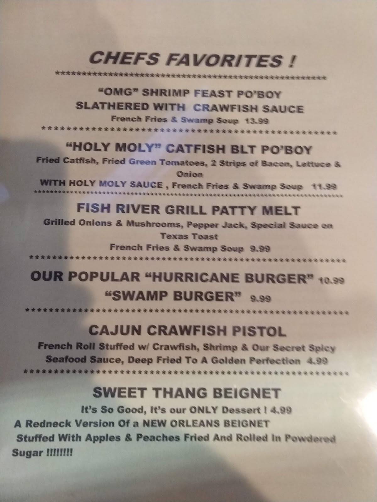 Menu at Fish River Grill restaurant, Gulf Shores