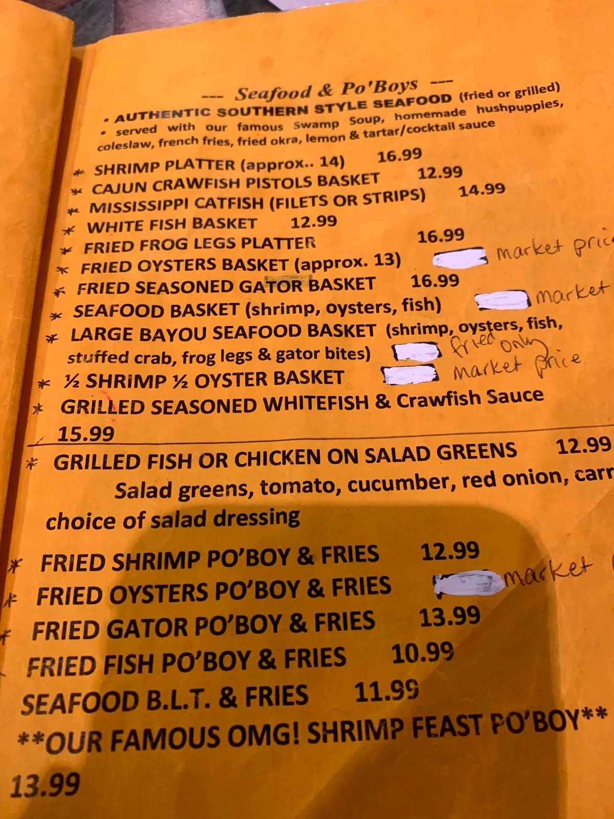 Menu at Fish River Grill restaurant, Gulf Shores