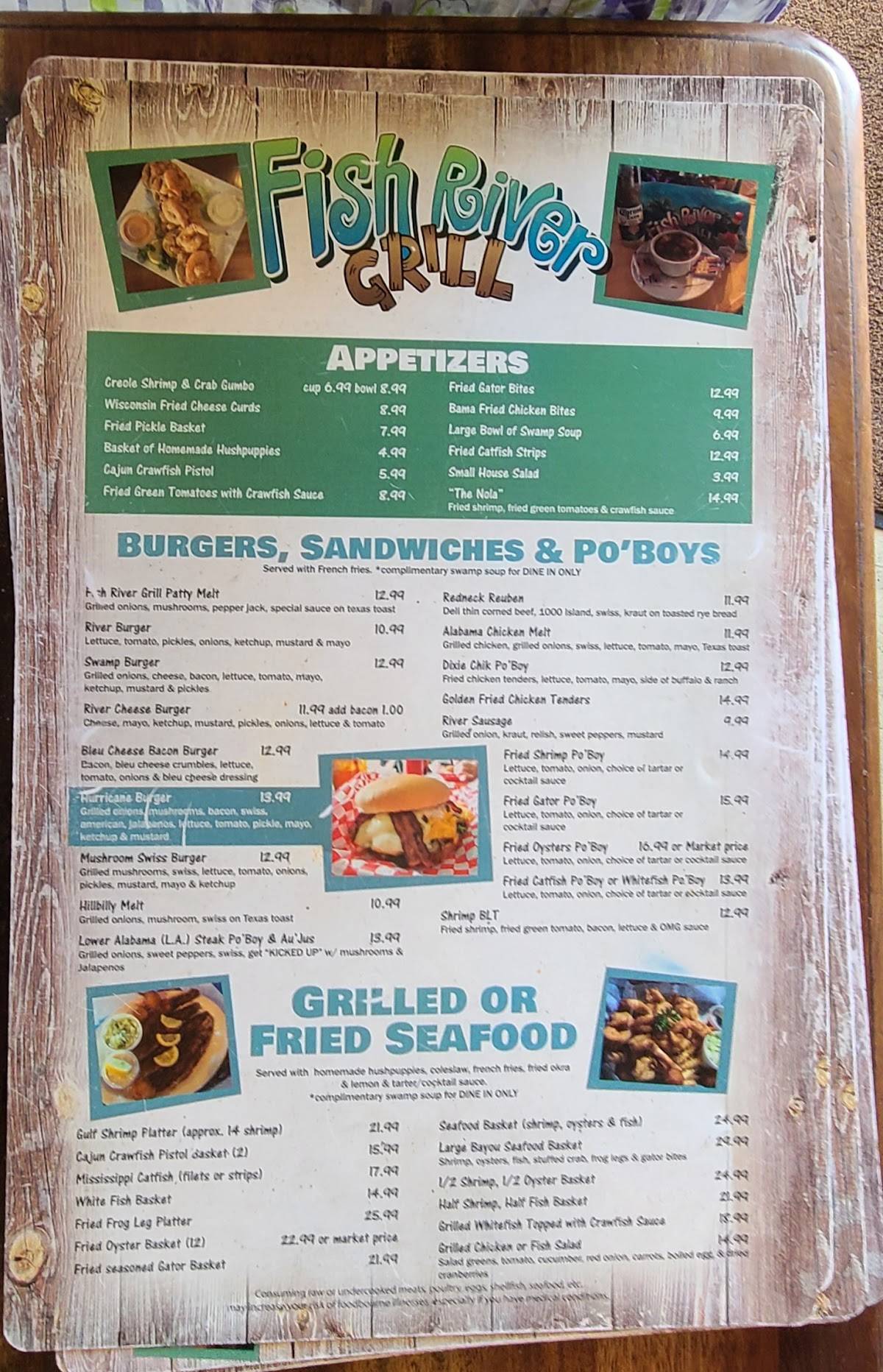 Menu at Fish River Grill restaurant, Gulf Shores