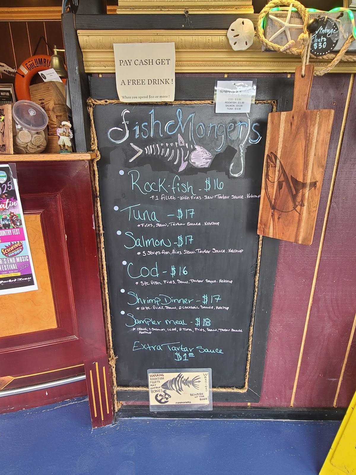 Menu at FishMongers restaurant, Warrenton, 890 Pacific Dr