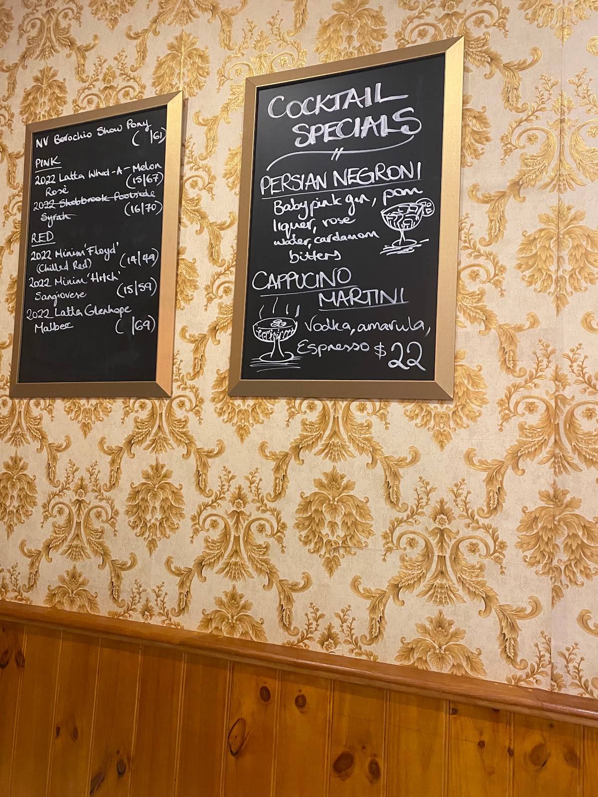 Menu at Follies Bar, Fitzroy