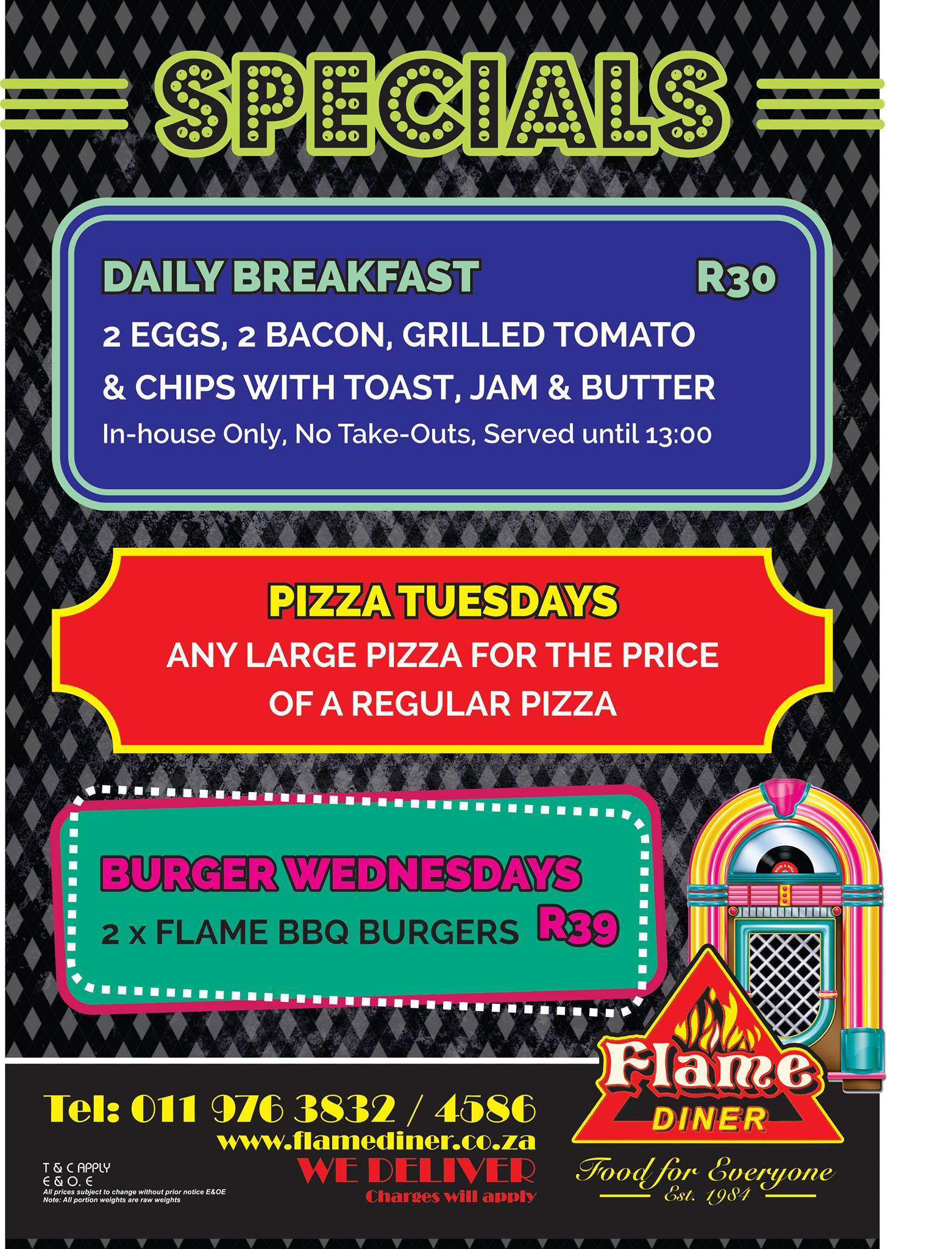 Menu at Flame Diner, Kempton Park