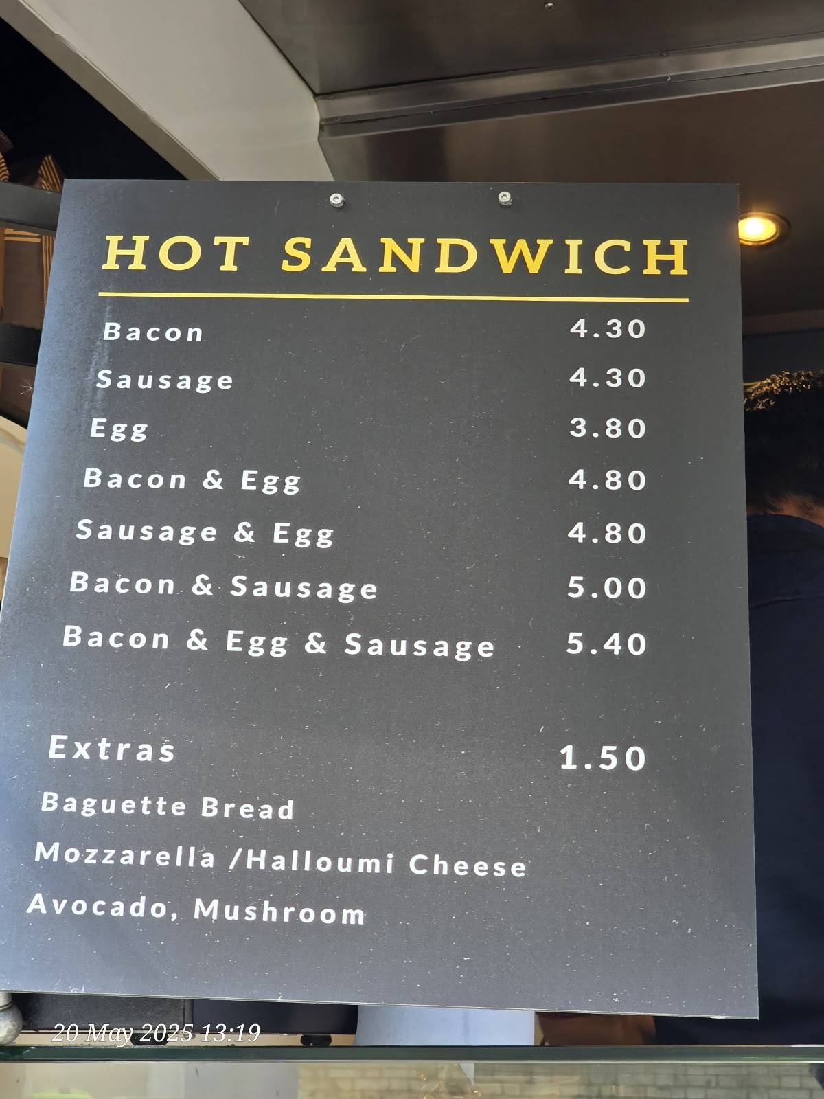 Menu at Flavour Station cafe, Cambridge
