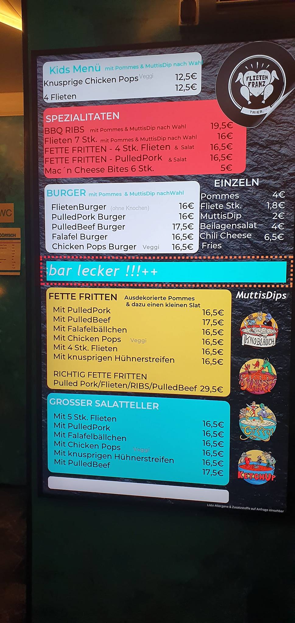 Speisekarte von Flieten Franz ZuRLauBen BBQ, Trier