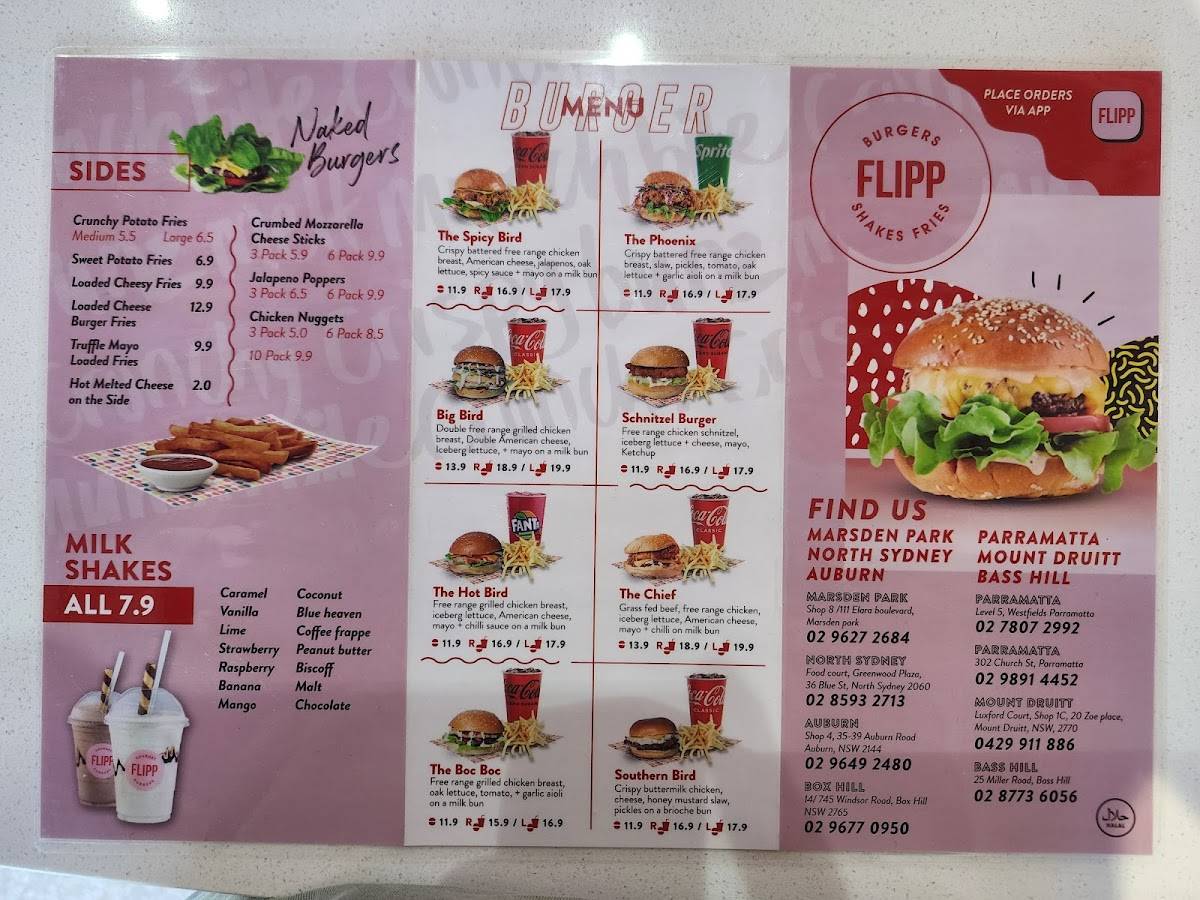 Menu at Flipp Burgers Glenmore Park restaurant, Glenmore Park