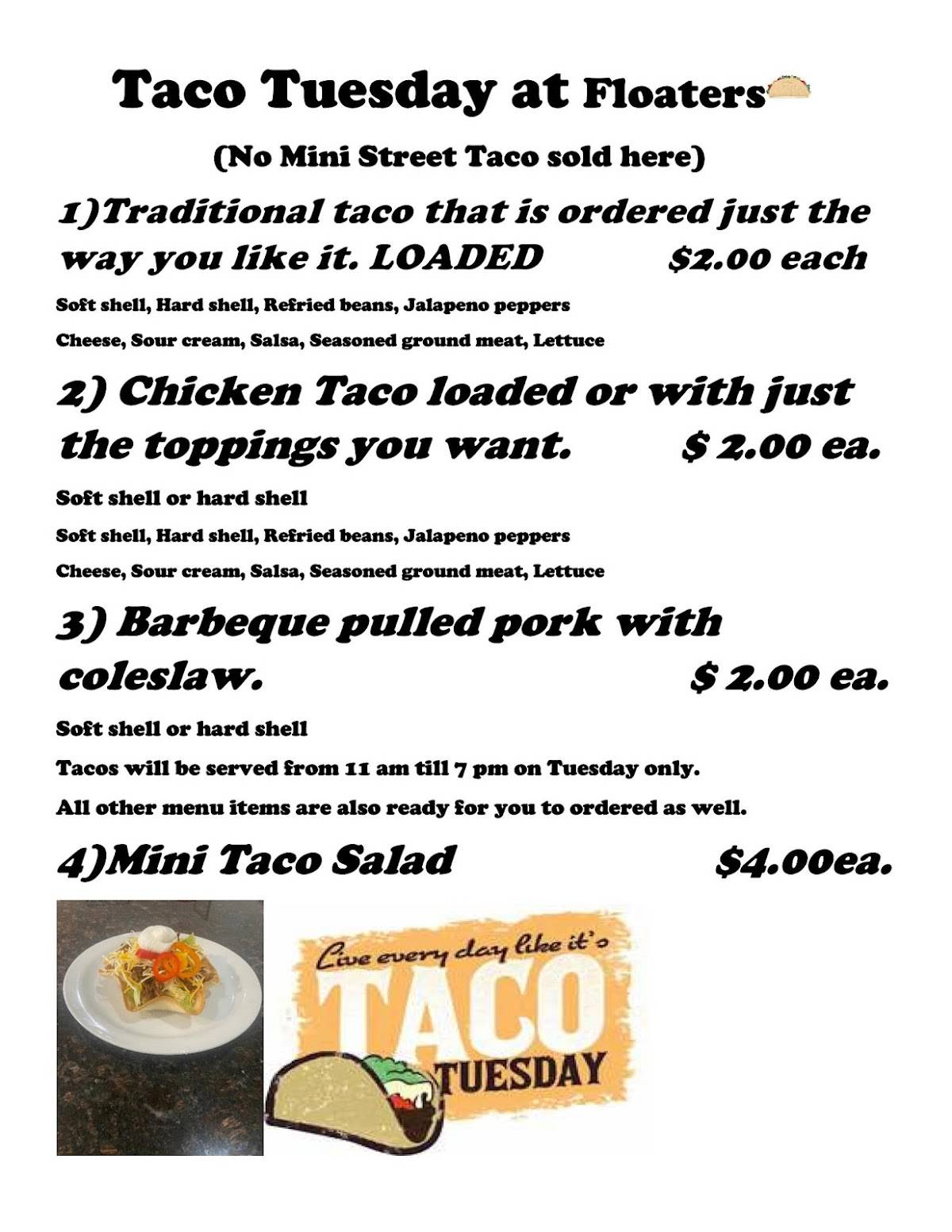 Menu at Floaters Restuarant and Pub, Big Lake, South Big Lake Road