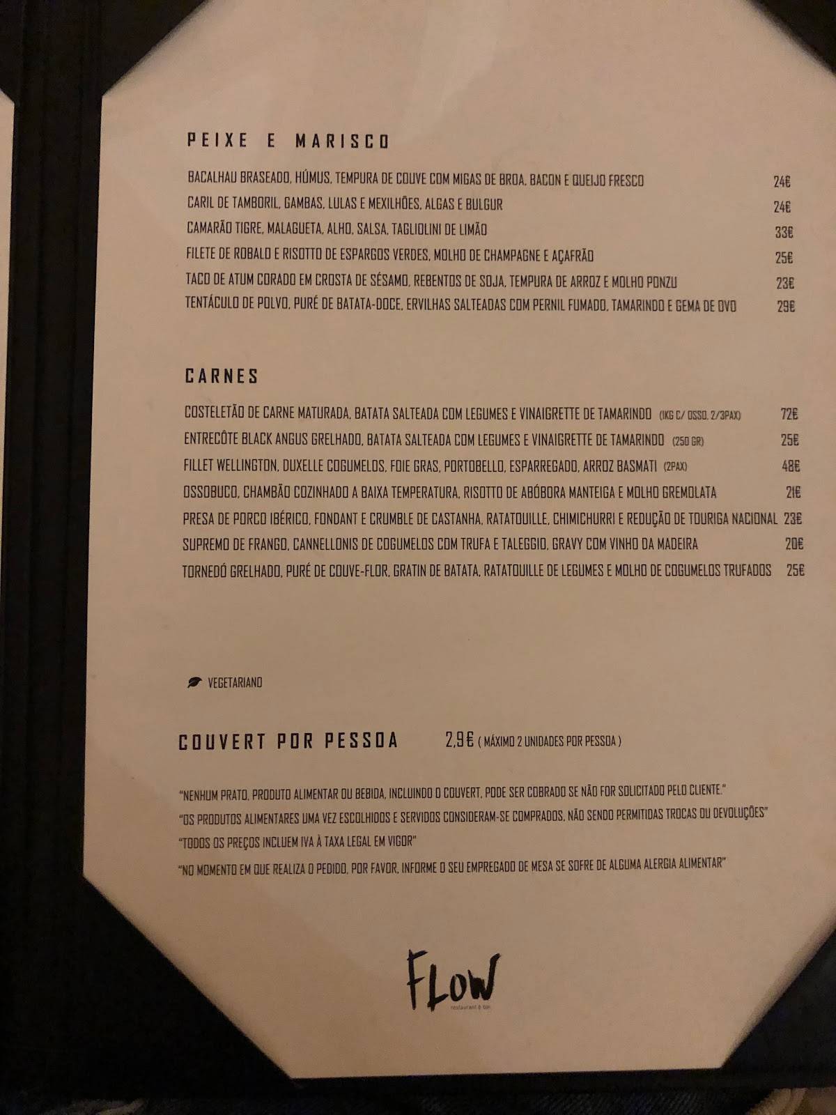 Menu em Flow Restaurant & Bar, Porto