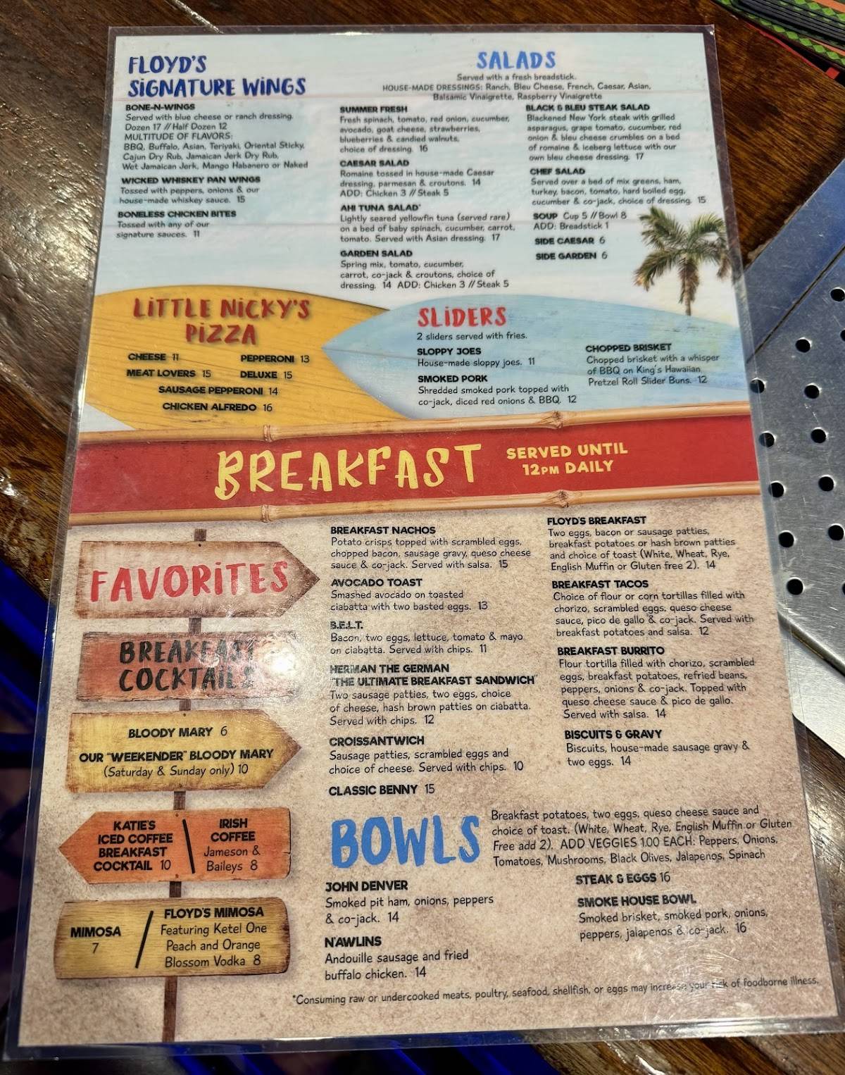 Menu at Floyd's Bar, Victoria