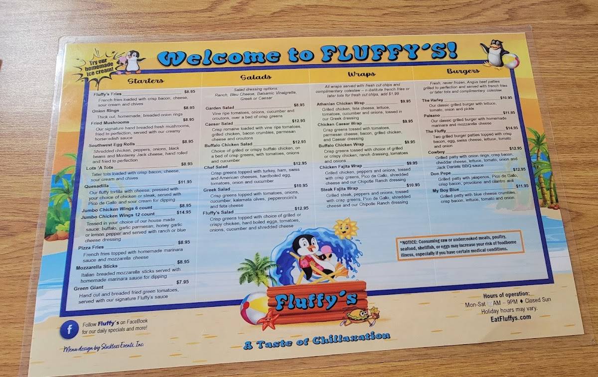 Menu at Fluffy's desserts, Winter Haven