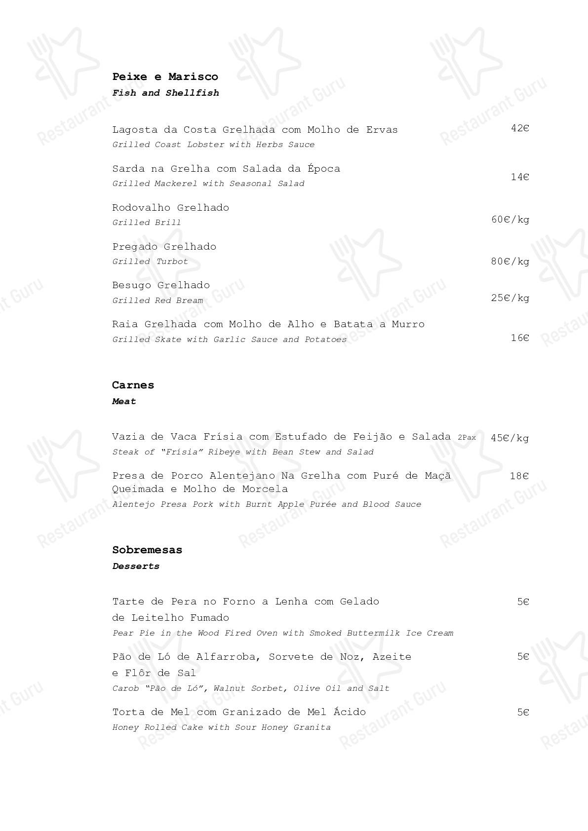 Menu at Fogo by Alexandre Silva restaurant, Lisbon