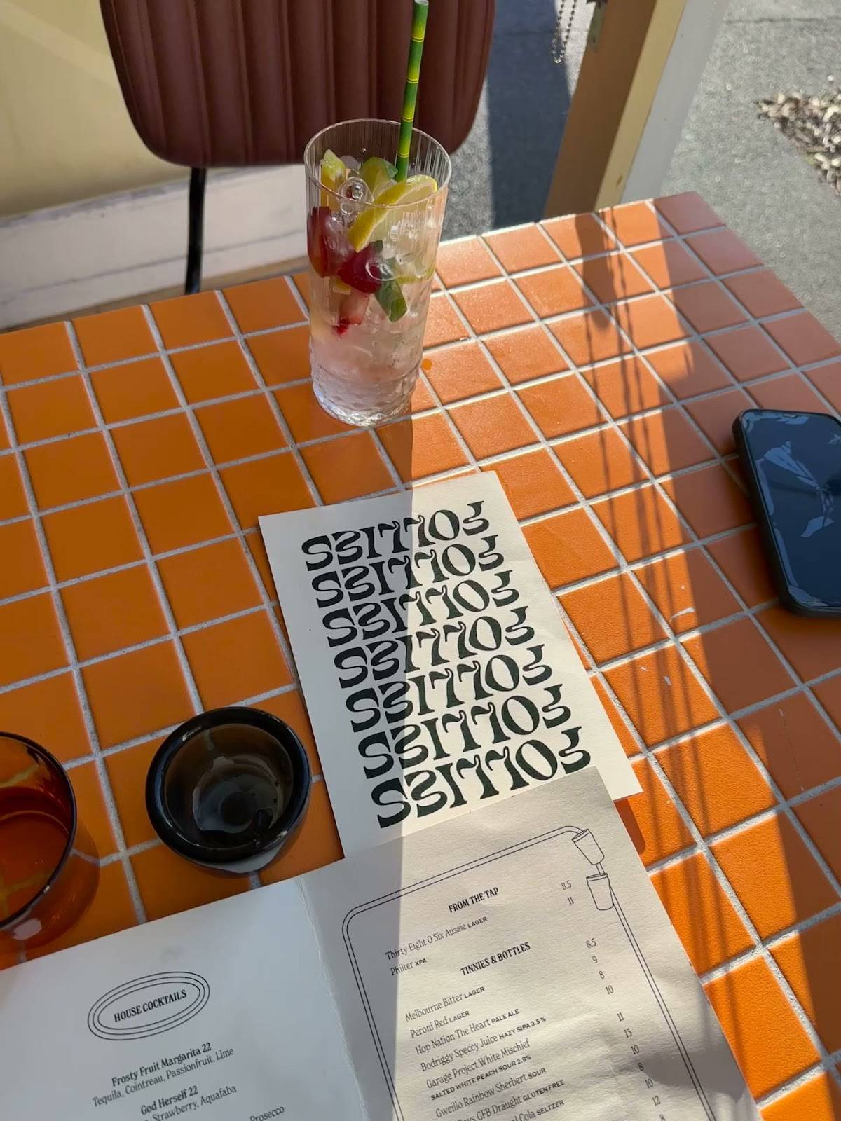 Menu at Follies Bar, Fitzroy
