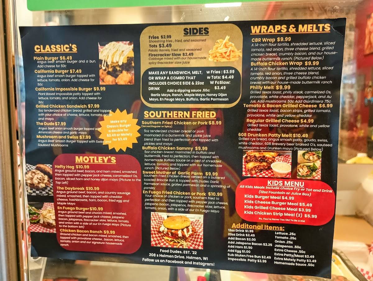 Menu at Food Dudes fast food, Holmen