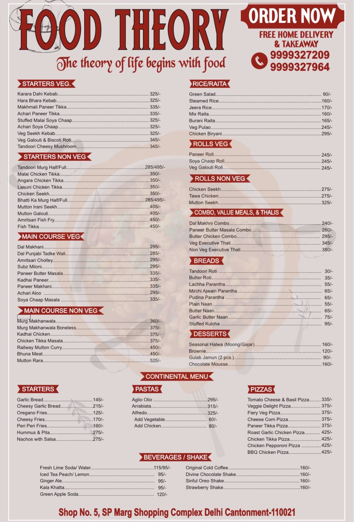 Menu at Food Theory, New Delhi