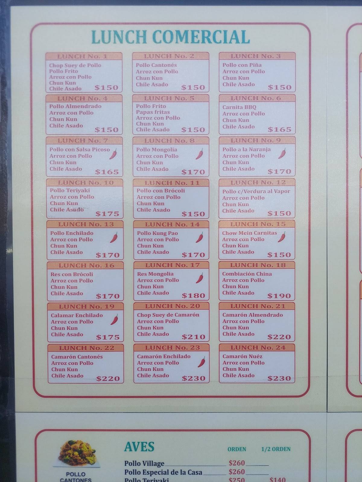 Carta del restaurante Food Village, Tijuana