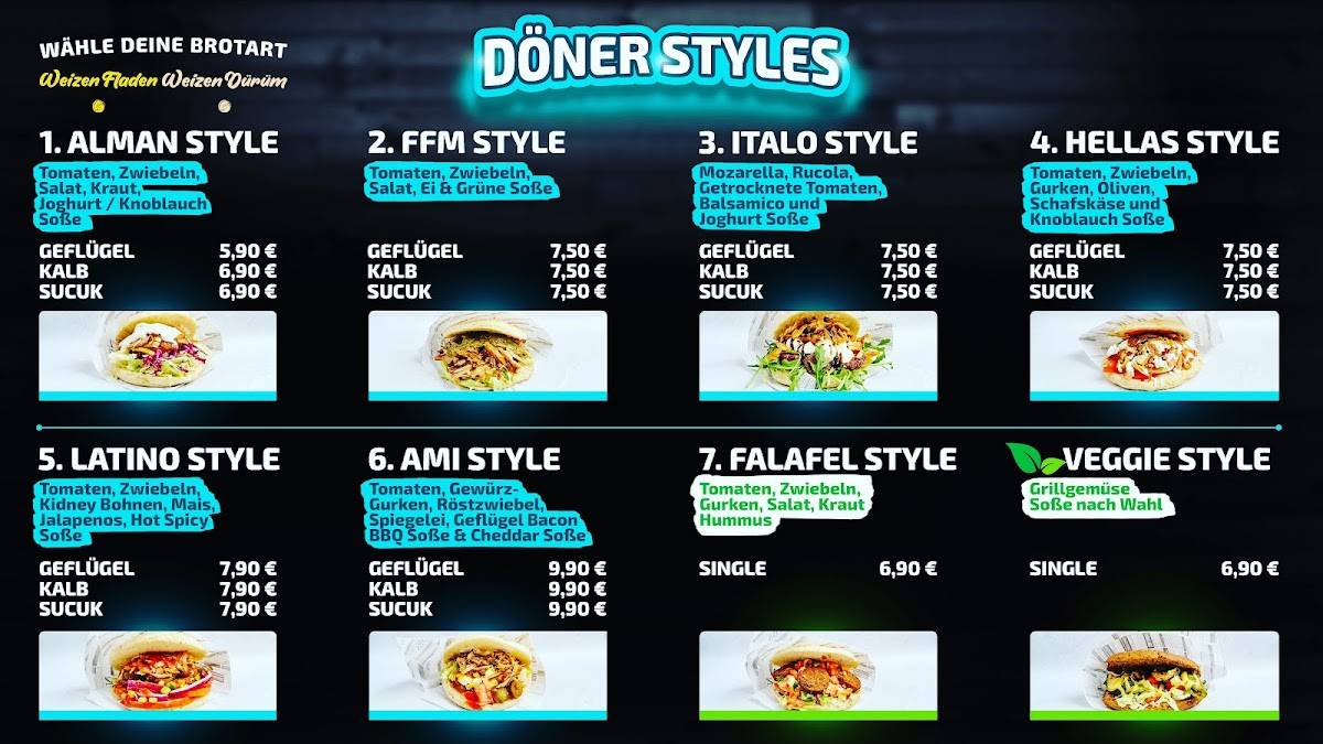 Speisekarte von Foods Döner Style Myzeil restaurant, Frankfurt am Main