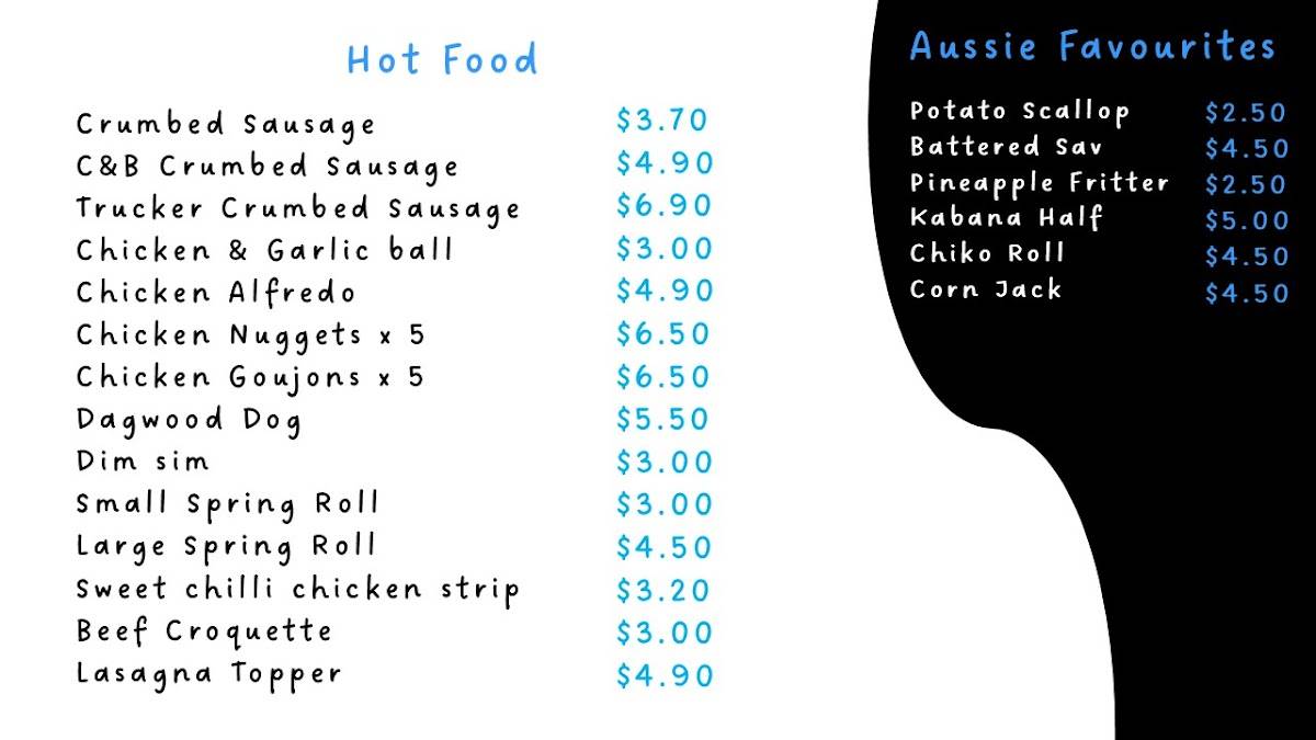 Menu at Ford & Webb's Fish & Chippery, Sun Valley