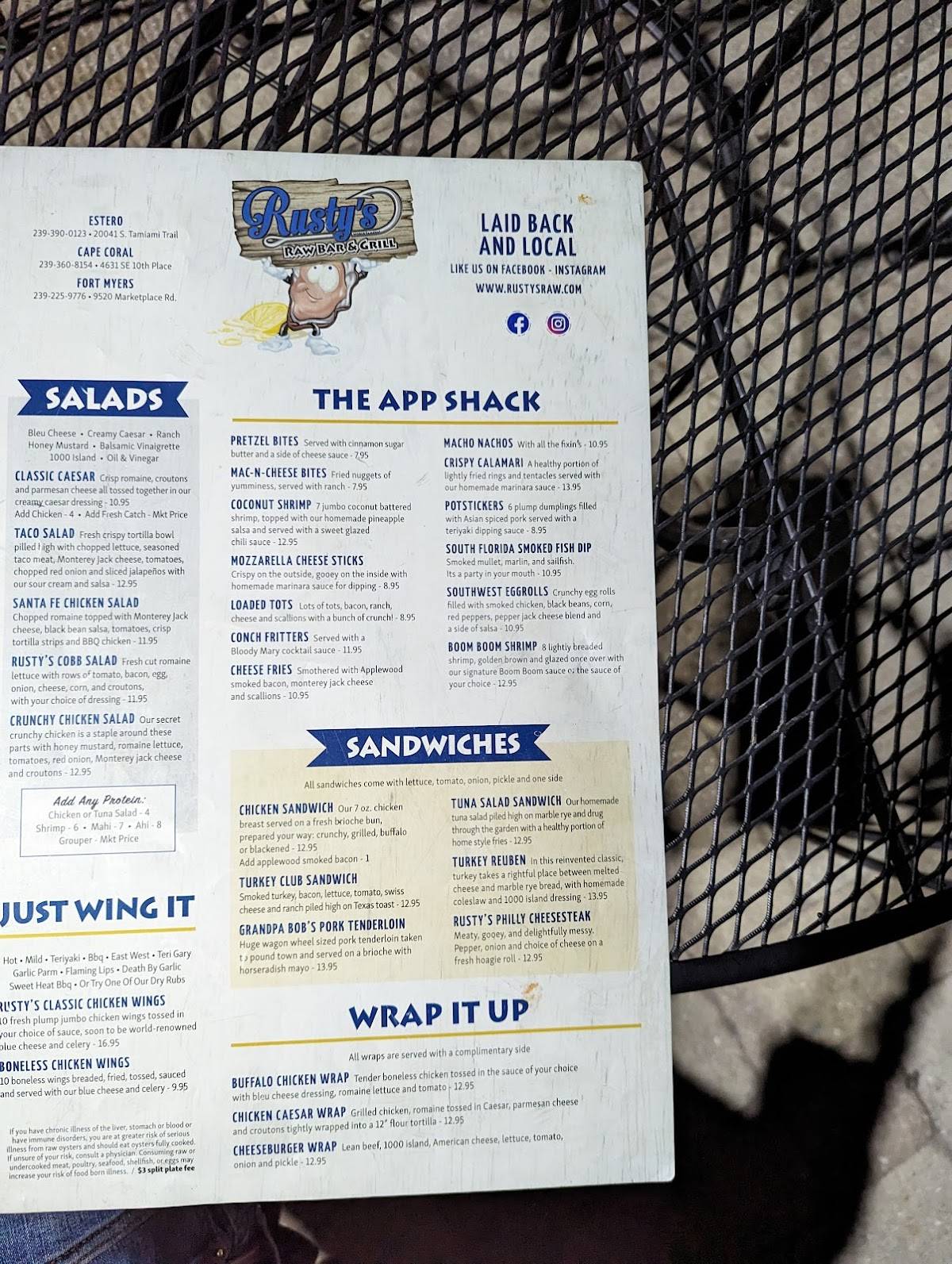 Menu at Rusty's Raw Bar & Grill - Fort Myers, Fort Myers, Marketplace Rd
