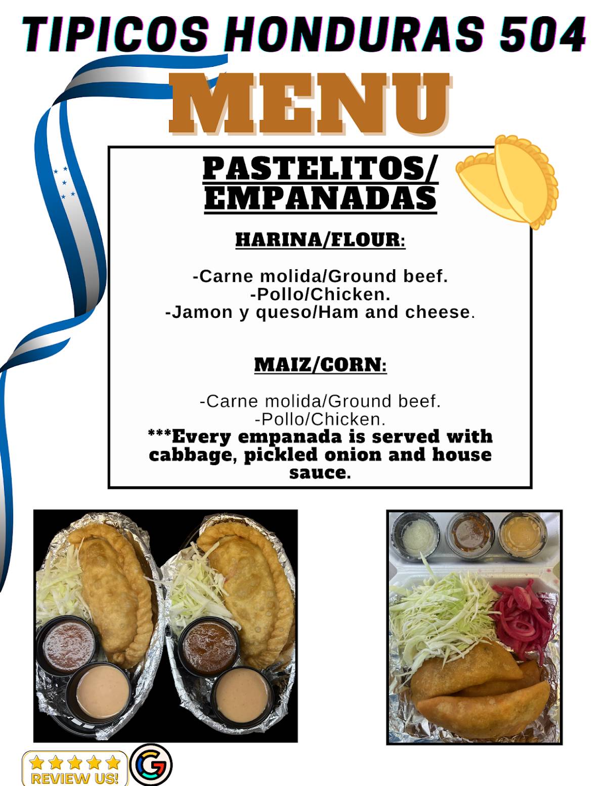 Menu at Típicos Honduras 504 restaurant, Fort Walton Beach