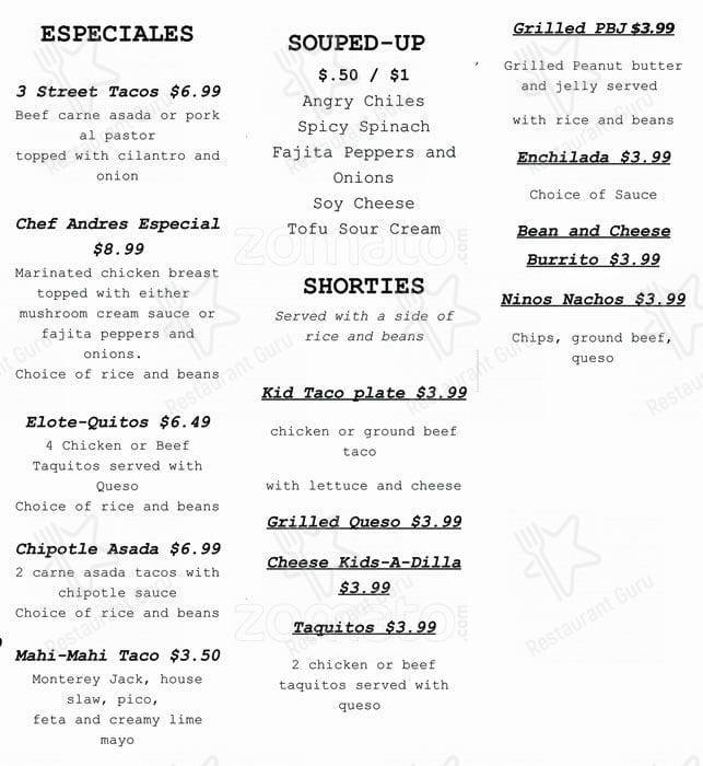 Menu at Elote Mexican Kitchen restaurant, Fort Worth