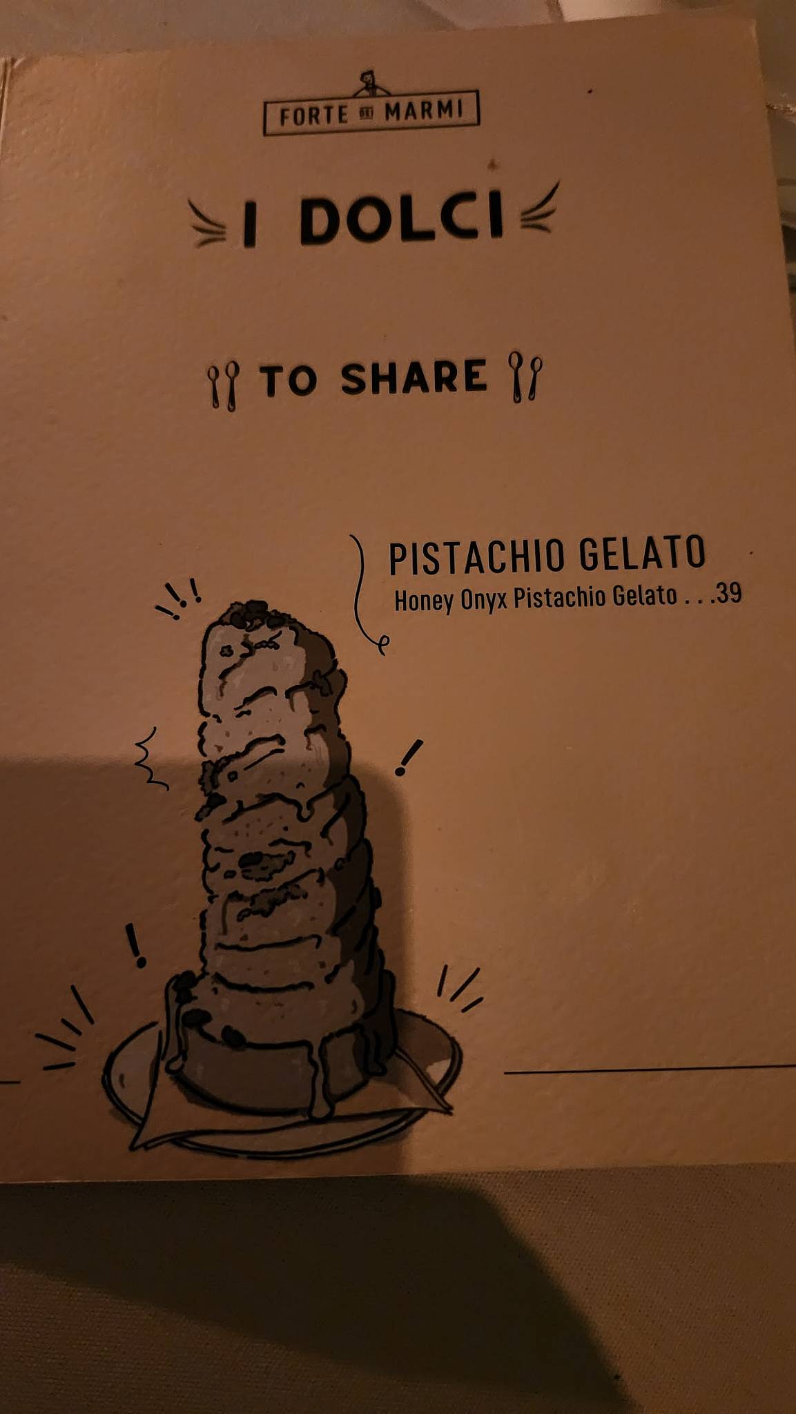 Menu at Forte dei Marmi restaurant, Miami Beach