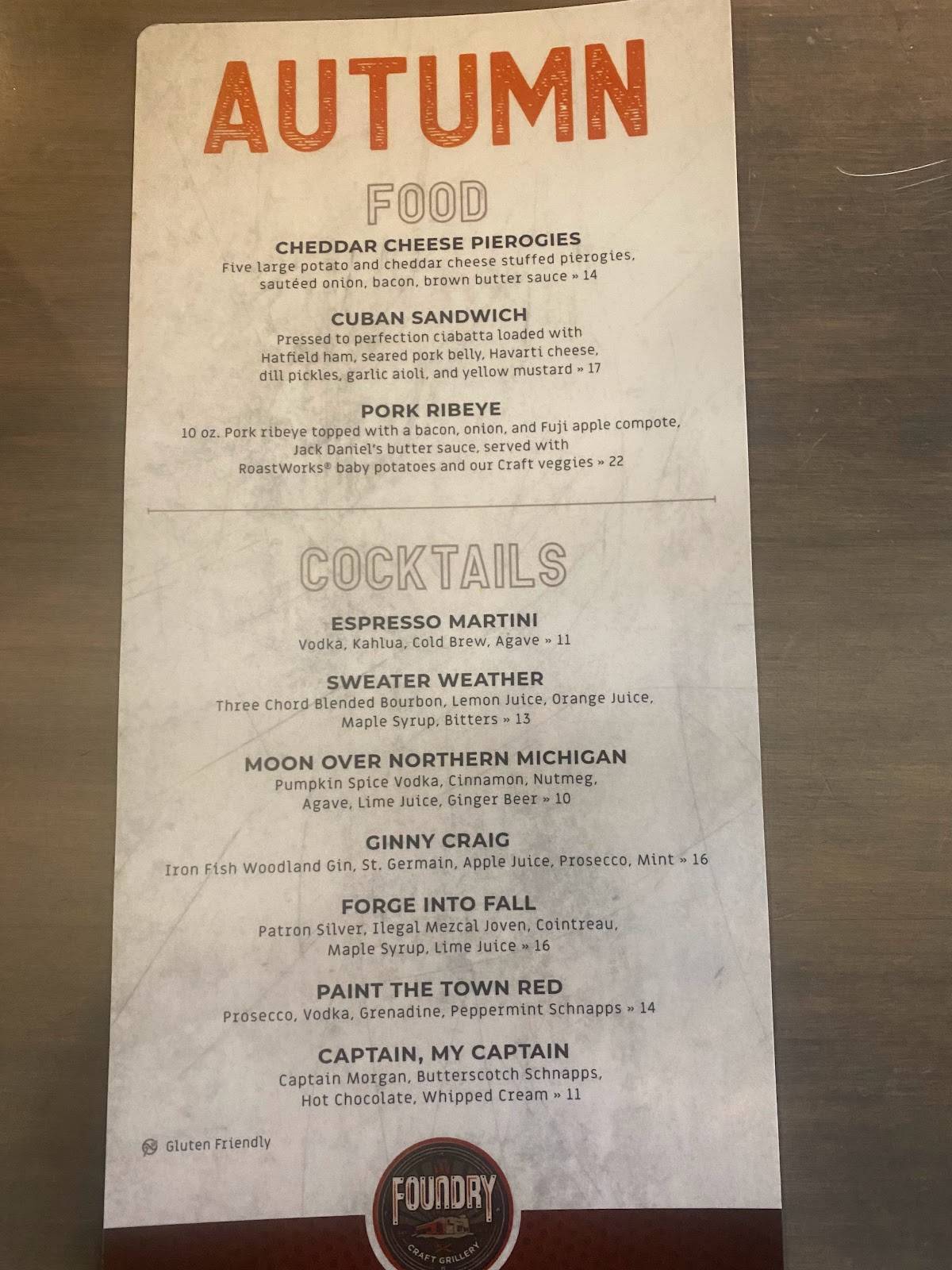 Menu at Foundry Craft Grillery pizzeria, East Jordan