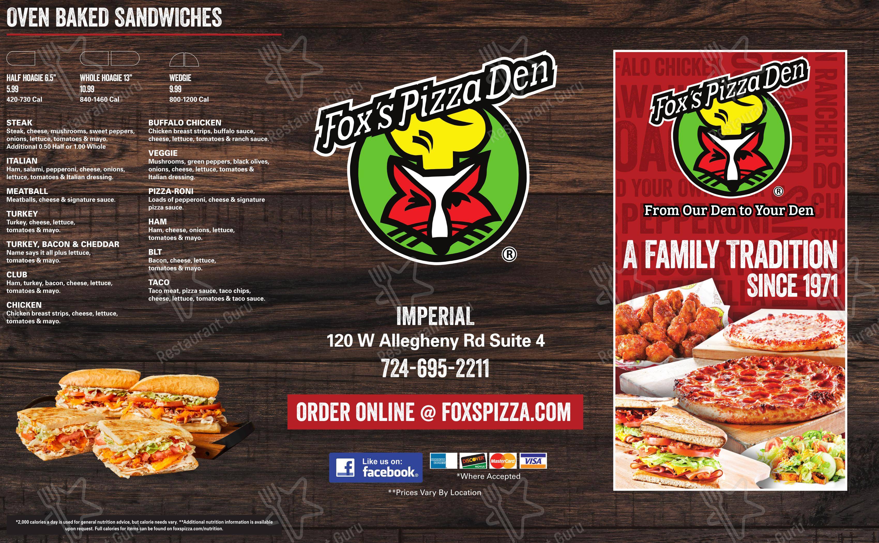 Menu at Fox's Pizza Den - Imperial pizzeria, Imperial