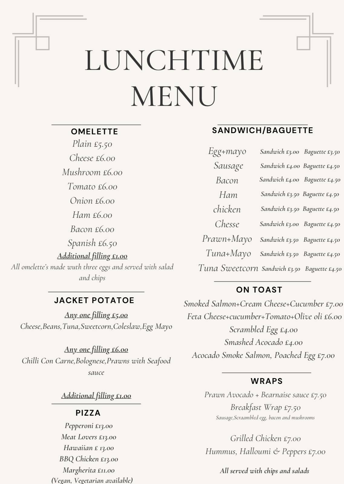 Menu at Frali restaurant, Sidcup