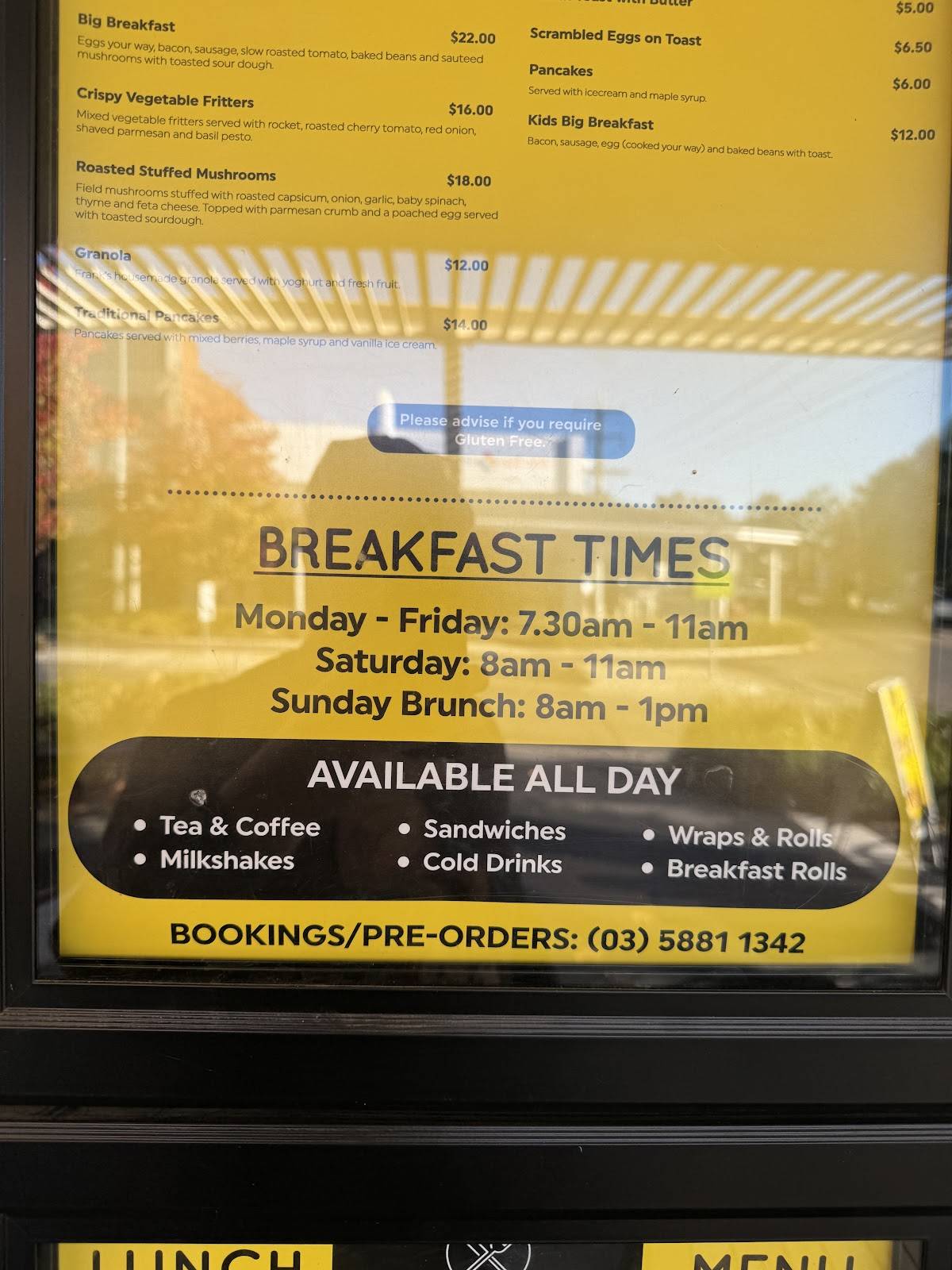 Menu at Frank n Beans restaurant, Deniliquin