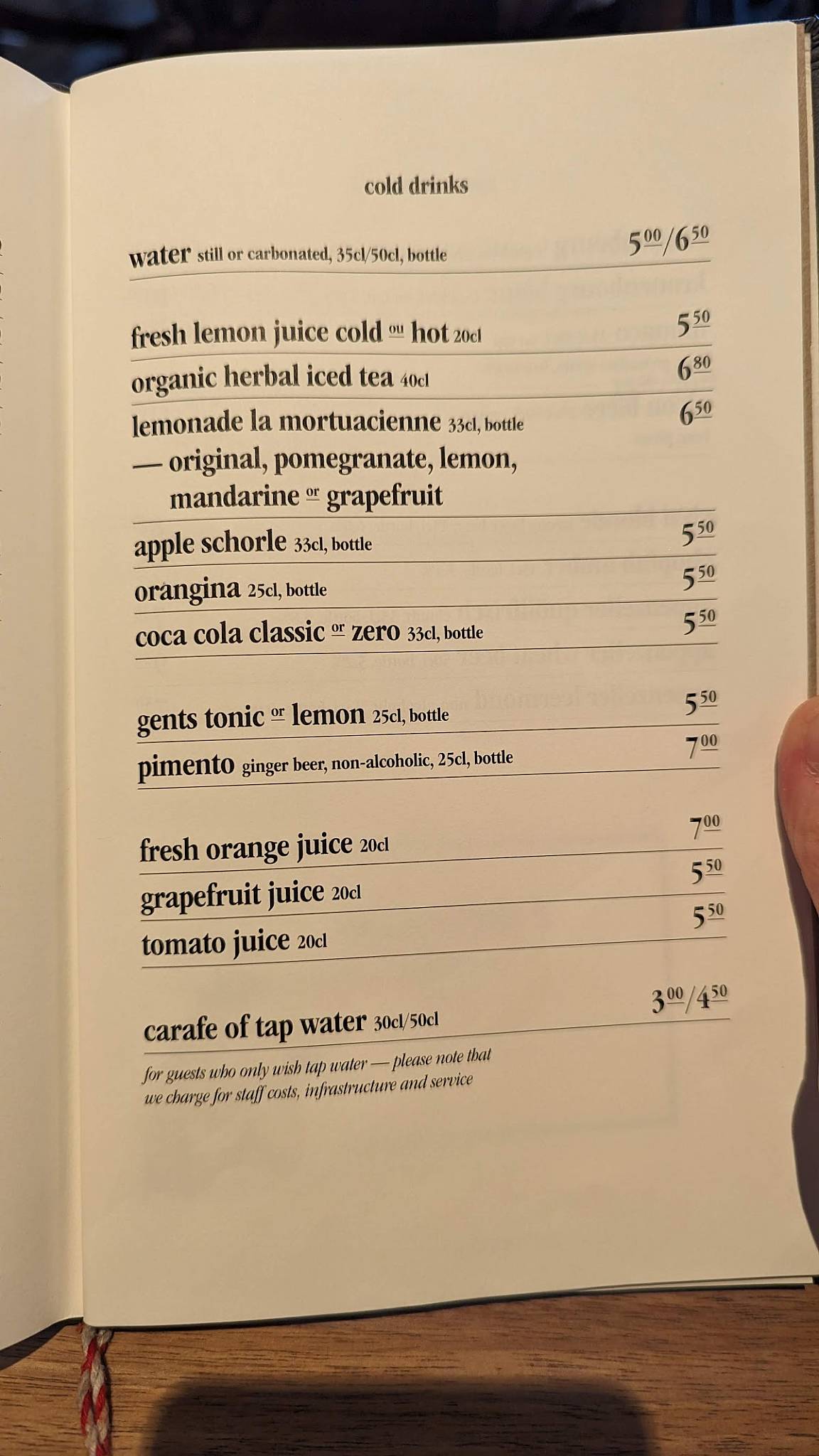 Menu at Franzos Coffee Shop, Zürich