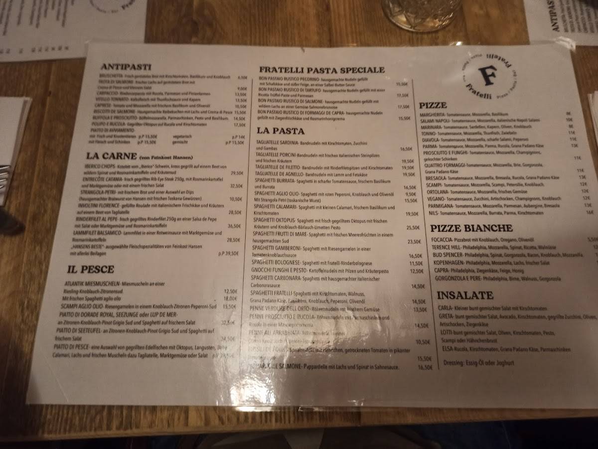 Menu at Fratelli Pizza • Pasta • Bar, Telgte