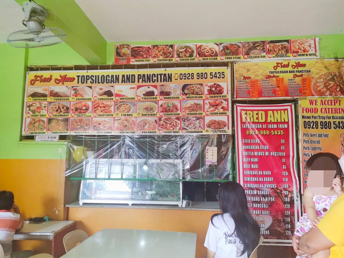 Menu at Fred-Ann Tapsilogan at Pancitan restaurant, Caloocan