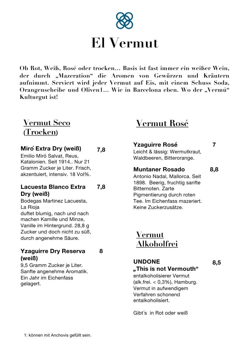 Carta del pub y bar El Born, Friburgo