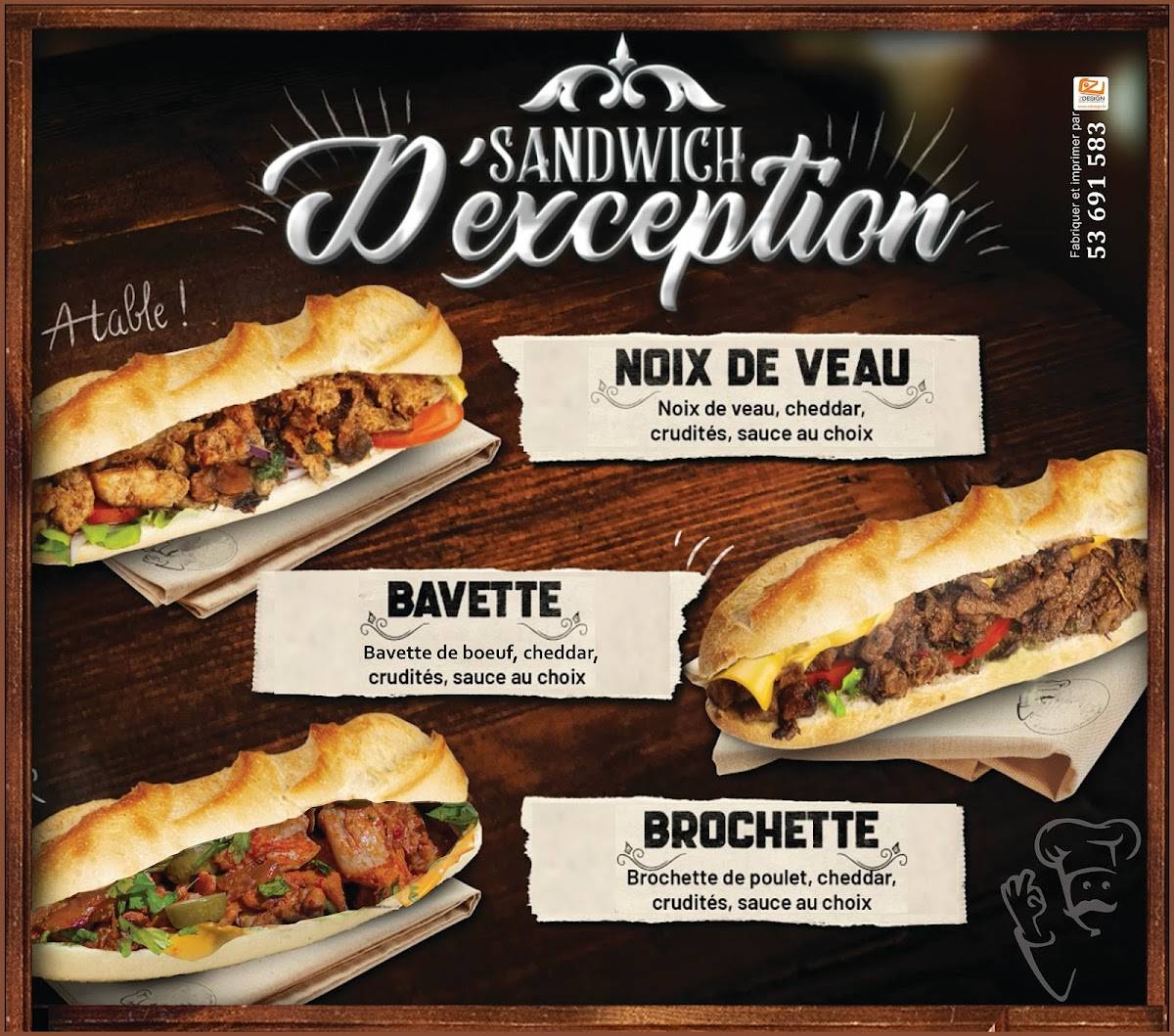 Menu au French Kebab restaurant, Tunis