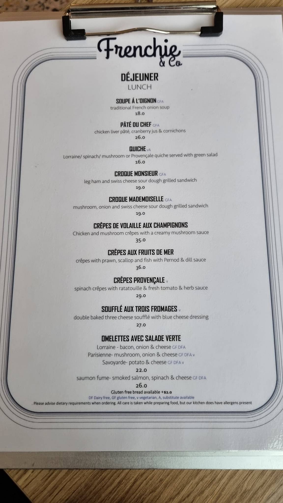 Menu at Frenchie & Co restaurant, Fairview Park