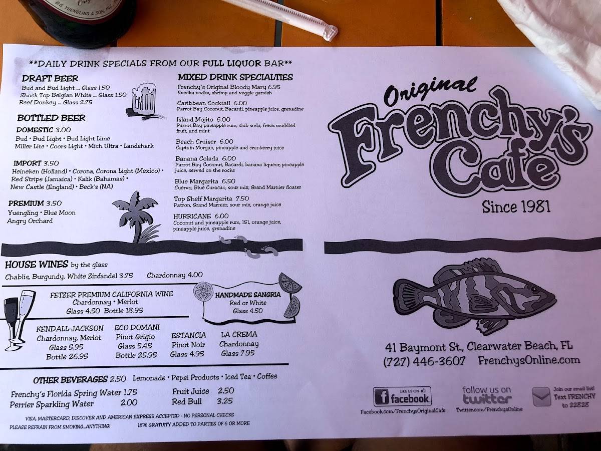 Menu at Frenchy's Original Cafe, Clearwater