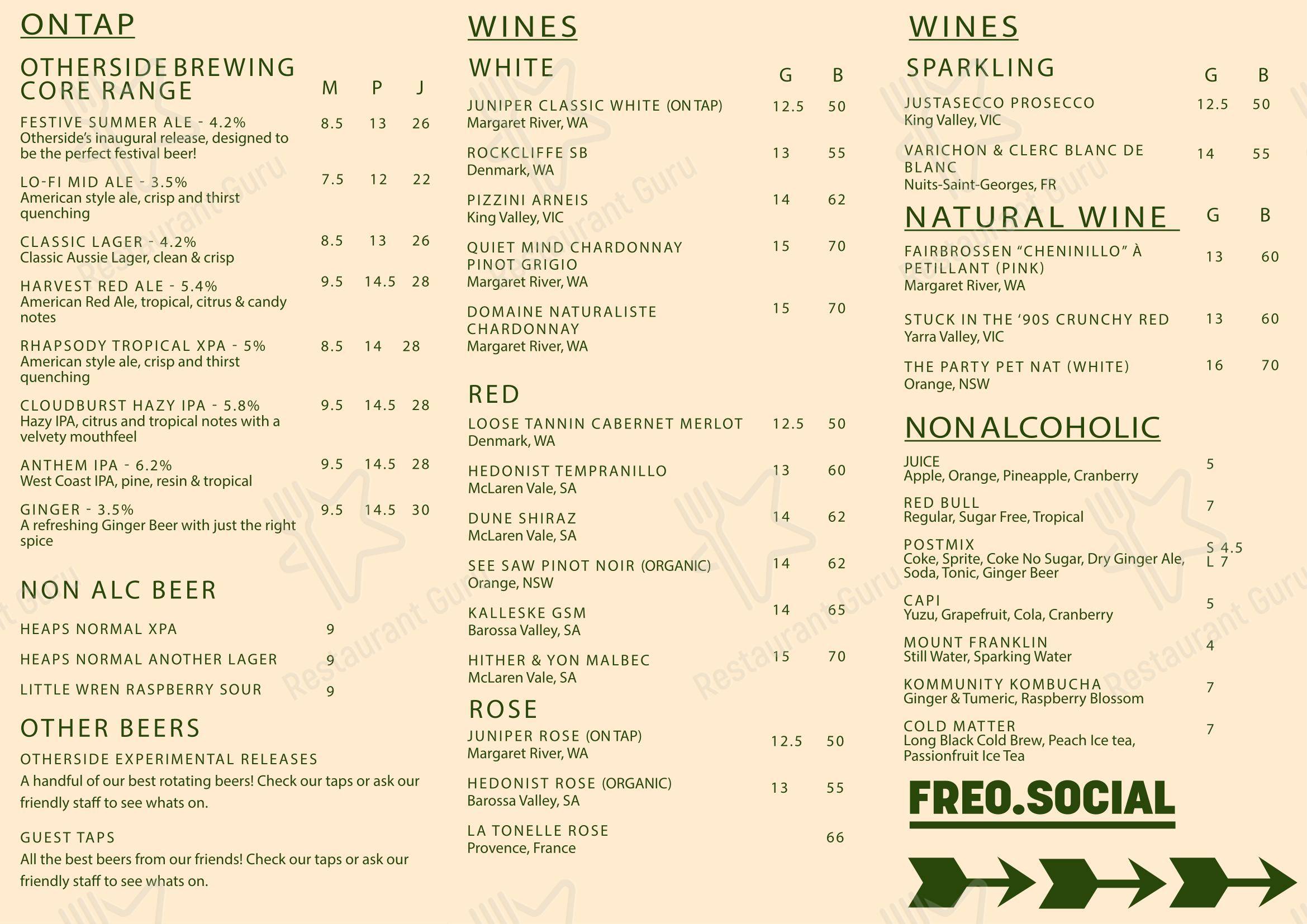 Menu at Freo.Social pub & bar, Fremantle