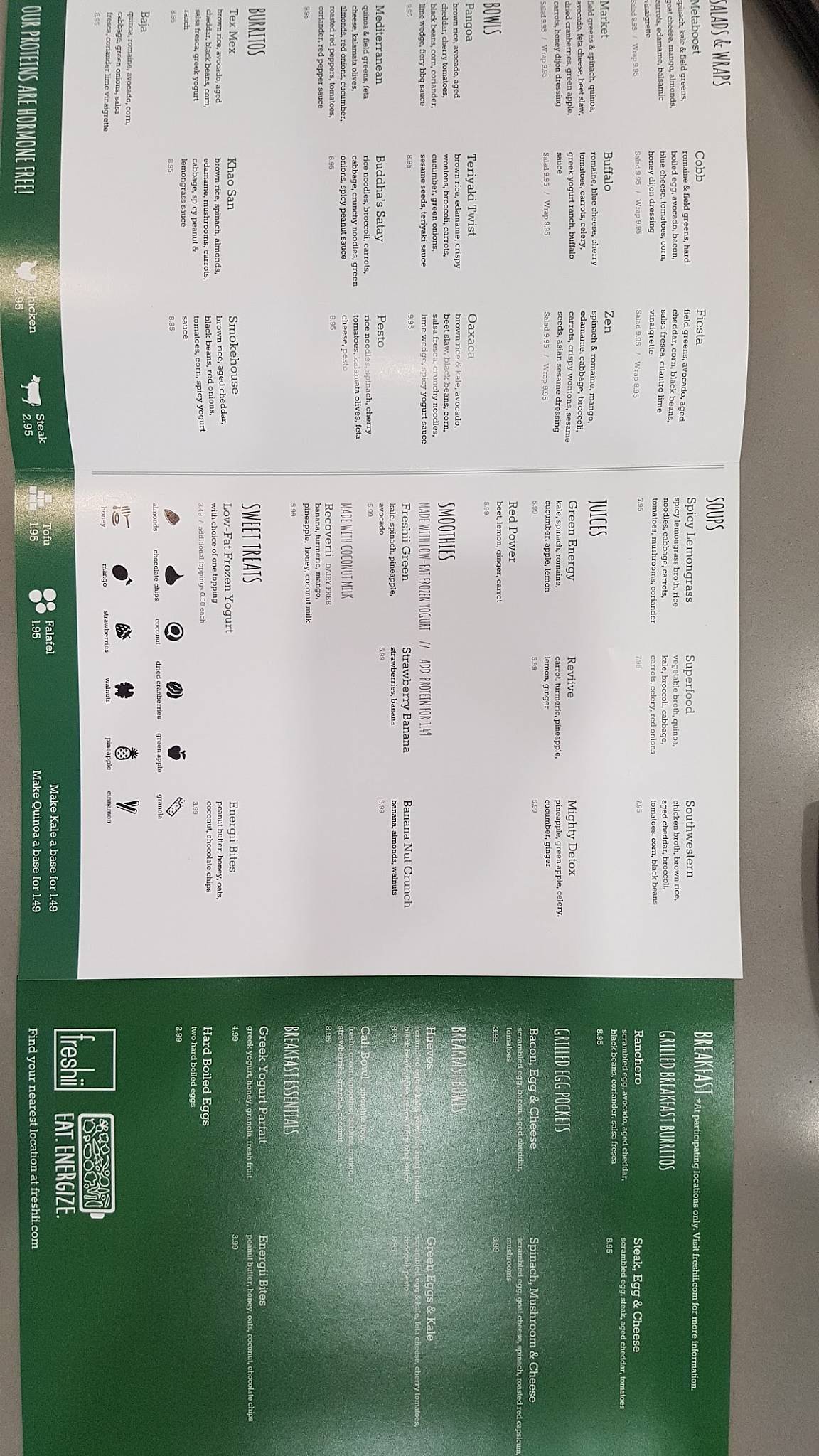 Menu at Freshii restaurant, West Perth, G27/1260 Hay St
