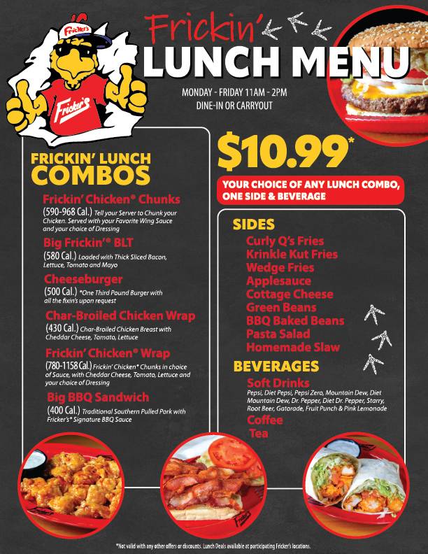 Menu at Fricker's Richmond restaurant, Richmond