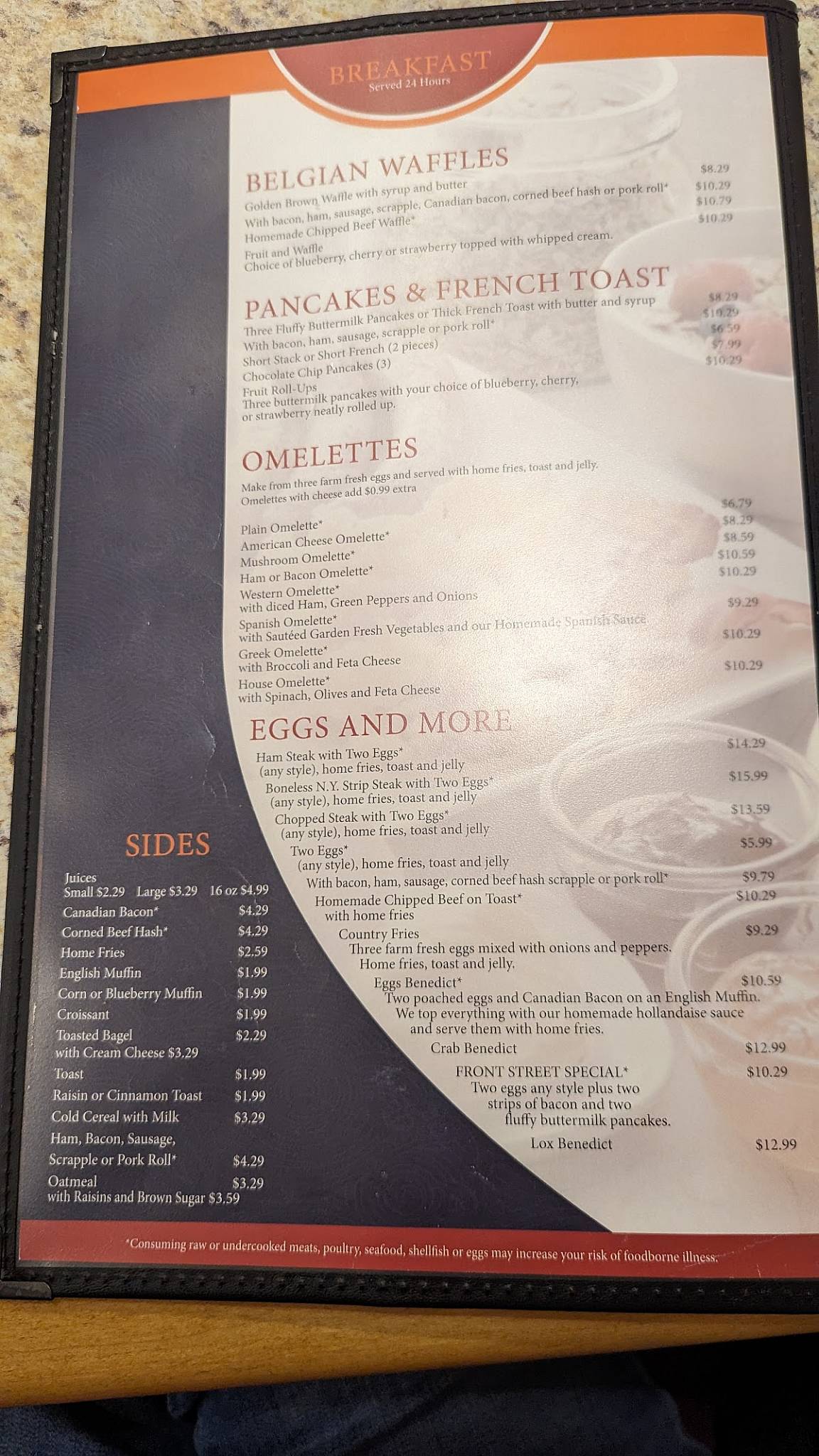 Menu at Front Street Diner restaurant, Harrisburg