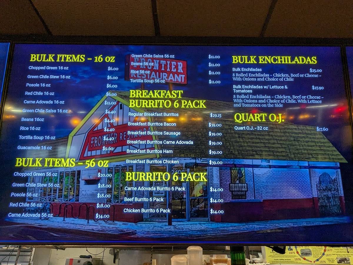 Menu at Frontier restaurant, Albuquerque, Central Ave SE