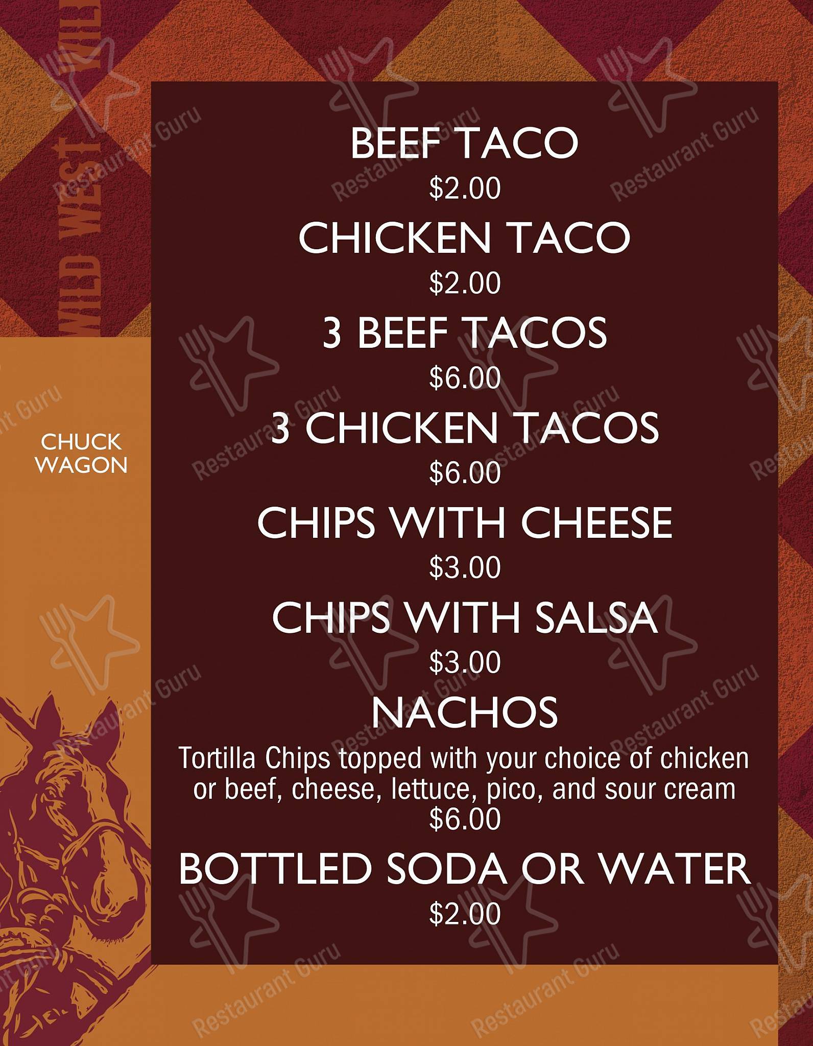 Menu at Frontier Town Lazy River Saloon restaurant, West Ocean City