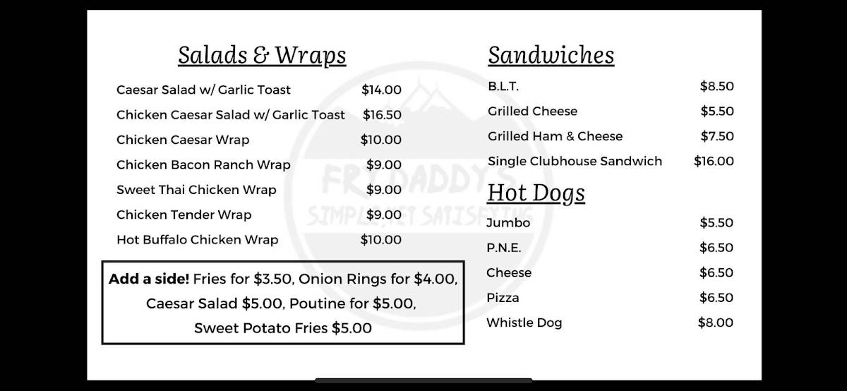Menu at Fry Daddys restaurant, Mackenzie