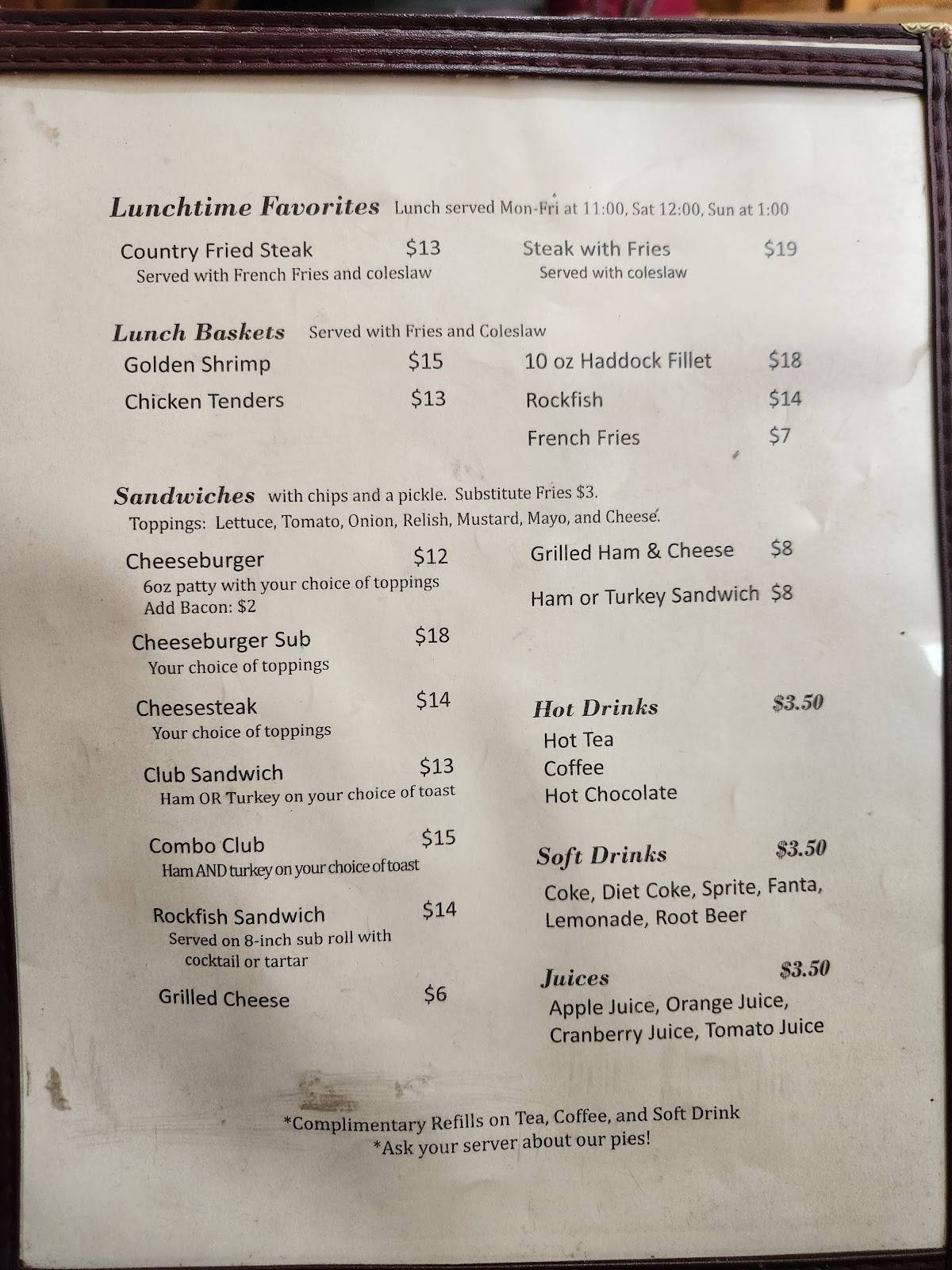 Menu at Frying Pan restaurant, Lusby