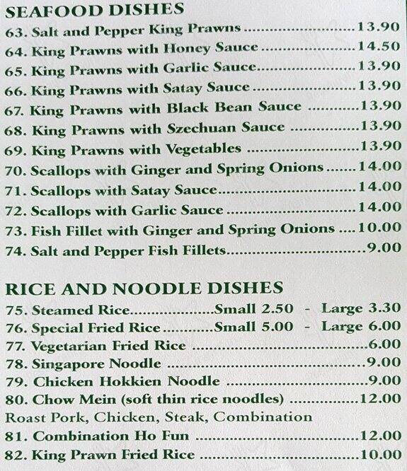 Menu at Fu Lin restaurant, Goodwood