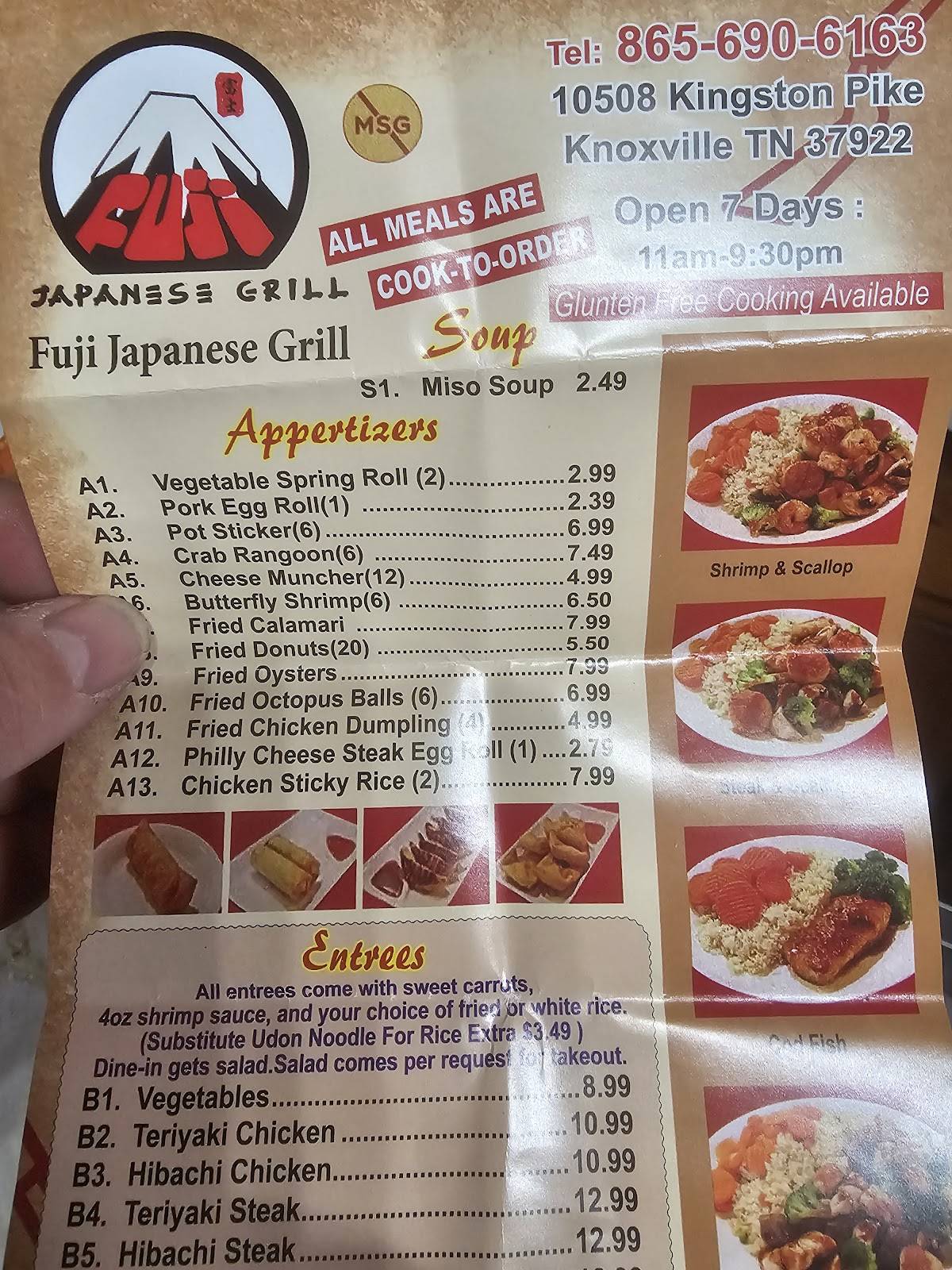Menu at Fuji Japanese Grill restaurant, Knoxville