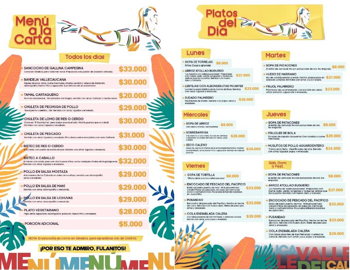 Carta del restaurante Fulanitos ( calle 71), Bogotá, Cl. 71 #10-85